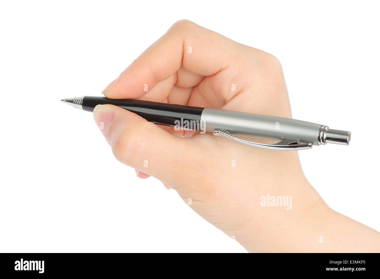 Hand with pen on white background Stock Photo - Alamy