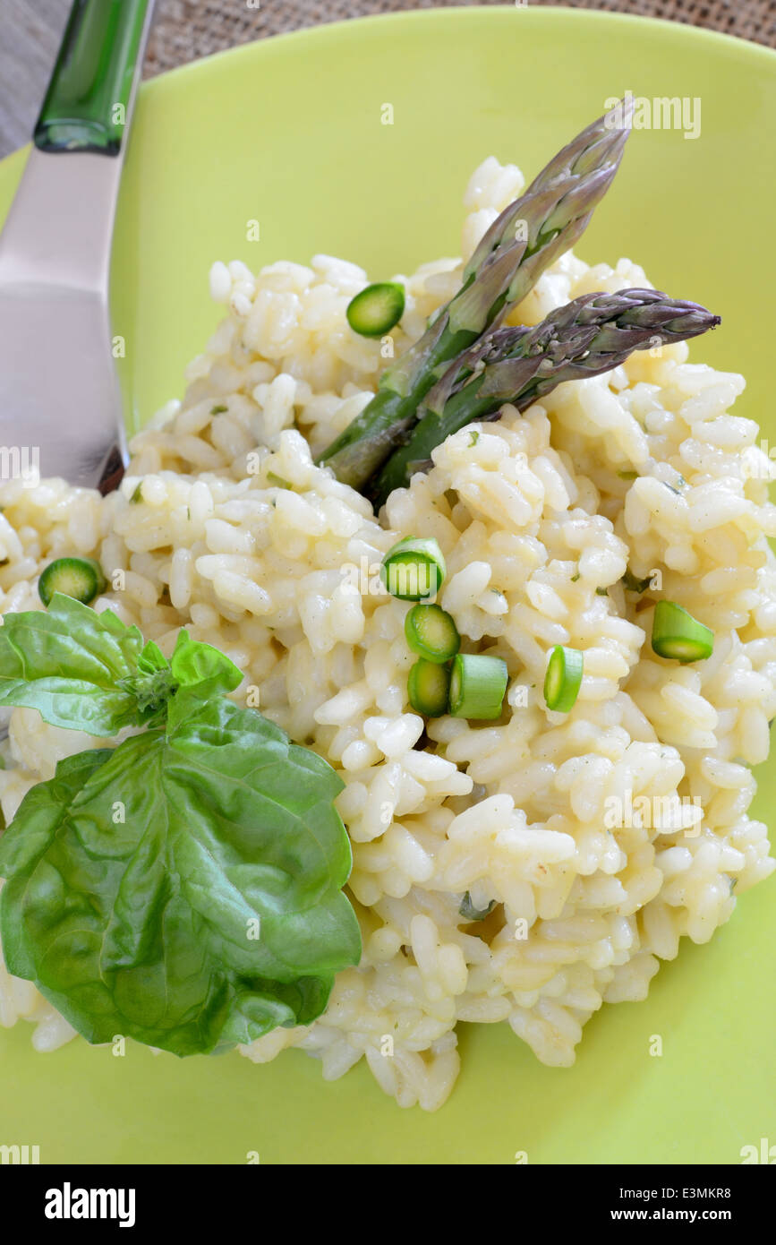 risotto with asparagus decorated with asparagus tips Stock Photo - Alamy