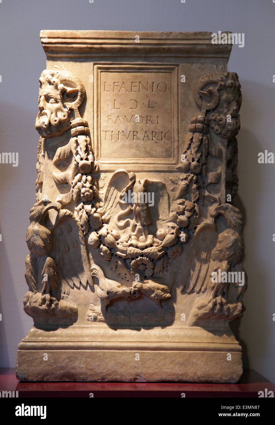 Grave altar of Faenius.Rome Marble mid first century A.D Stock Photo ...