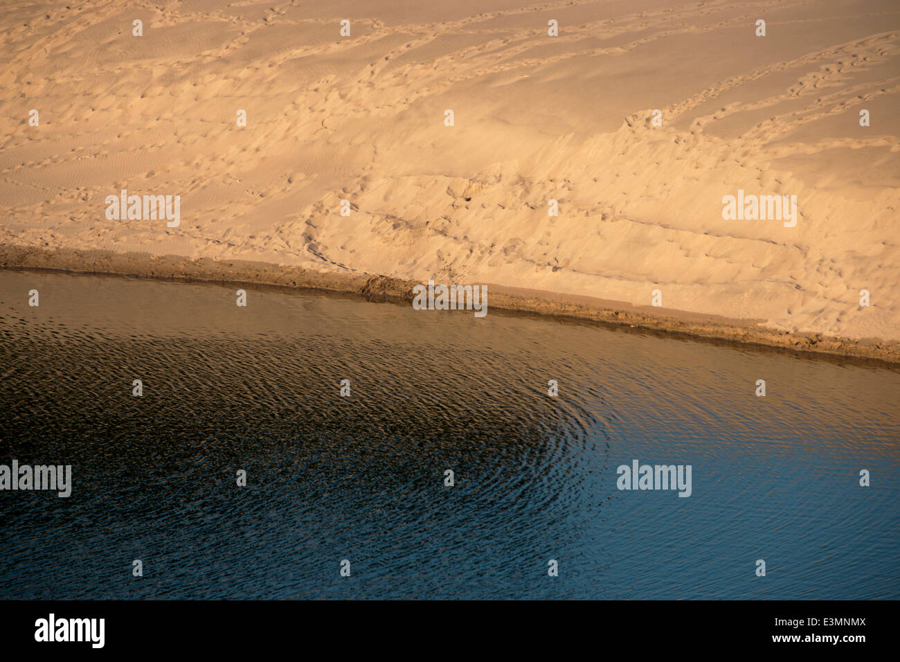 sand dune reflected in rippled surface of lagoon water Stock Photo - Alamy