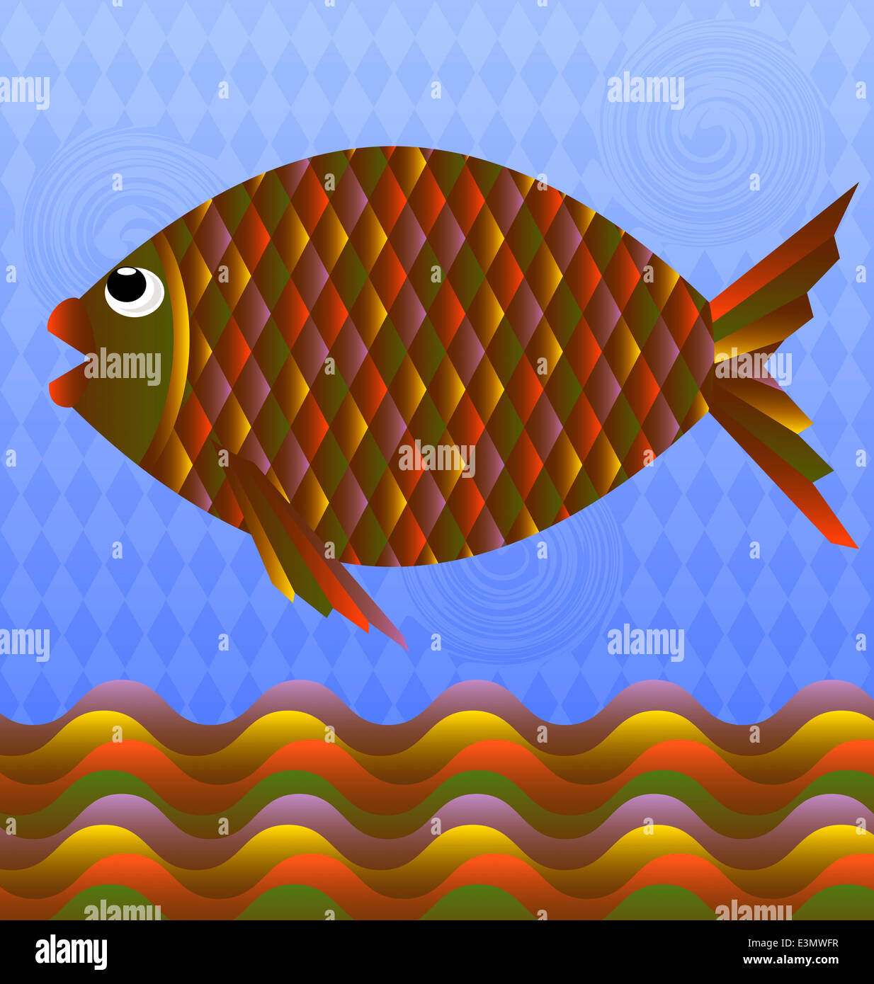 blue background and the big colorful fish Stock Photo - Alamy