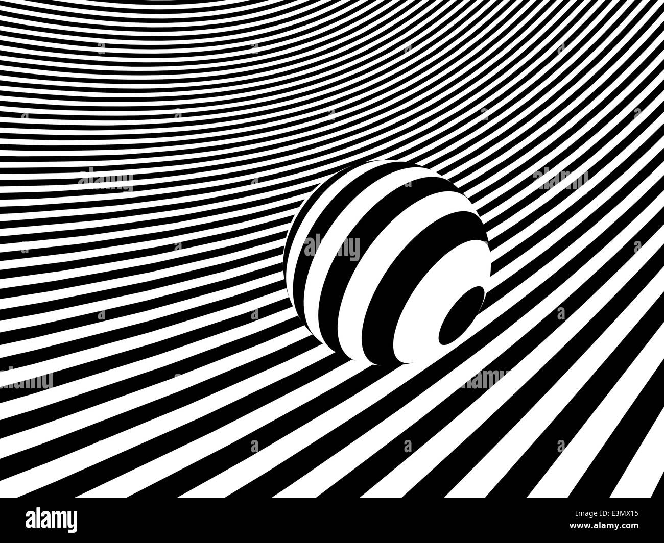 Black and white striped curve with striped sphere Stock Photo - Alamy