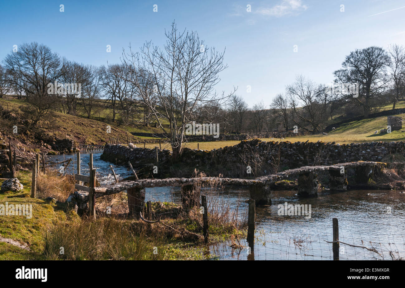 An old stone footbridge over Potts Beck in Cumbria, England Stock Photo ...