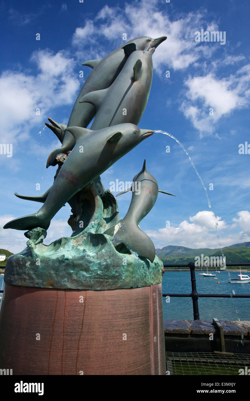Statue of Cardigan Bay Dolphins Barmouth Harbour Gwynedd Wales UK Stock ...