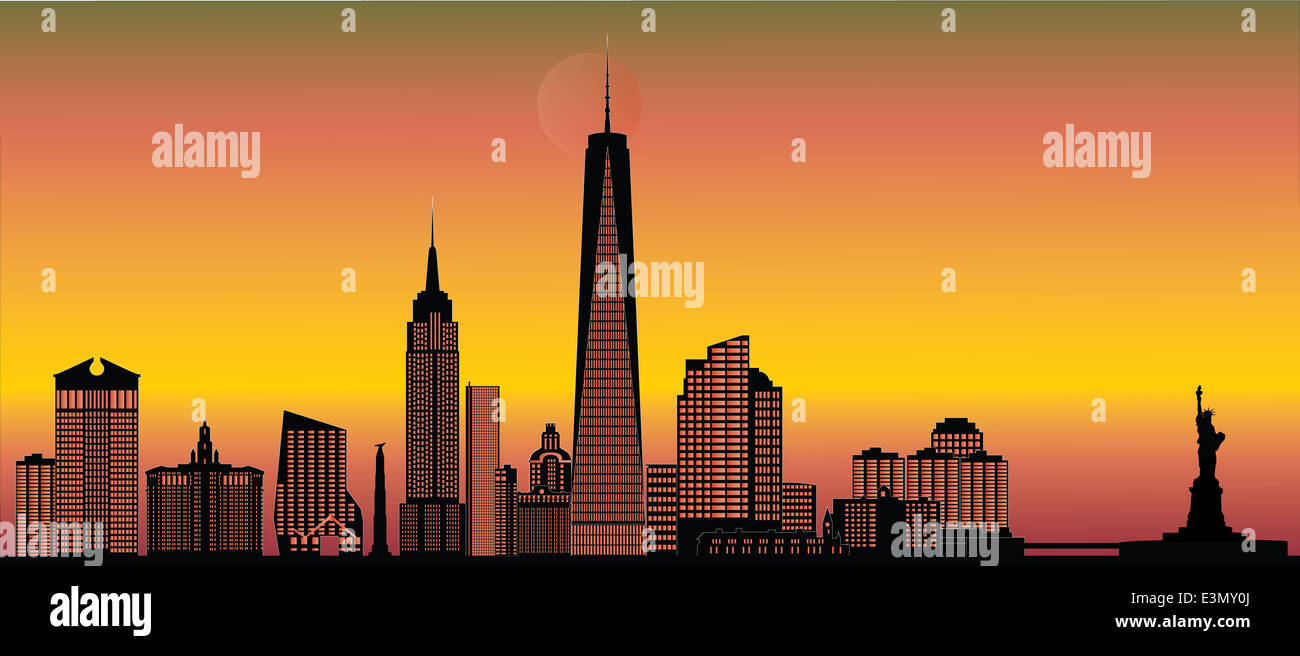 new york america city skyline with monuments and towers Stock Photo - Alamy