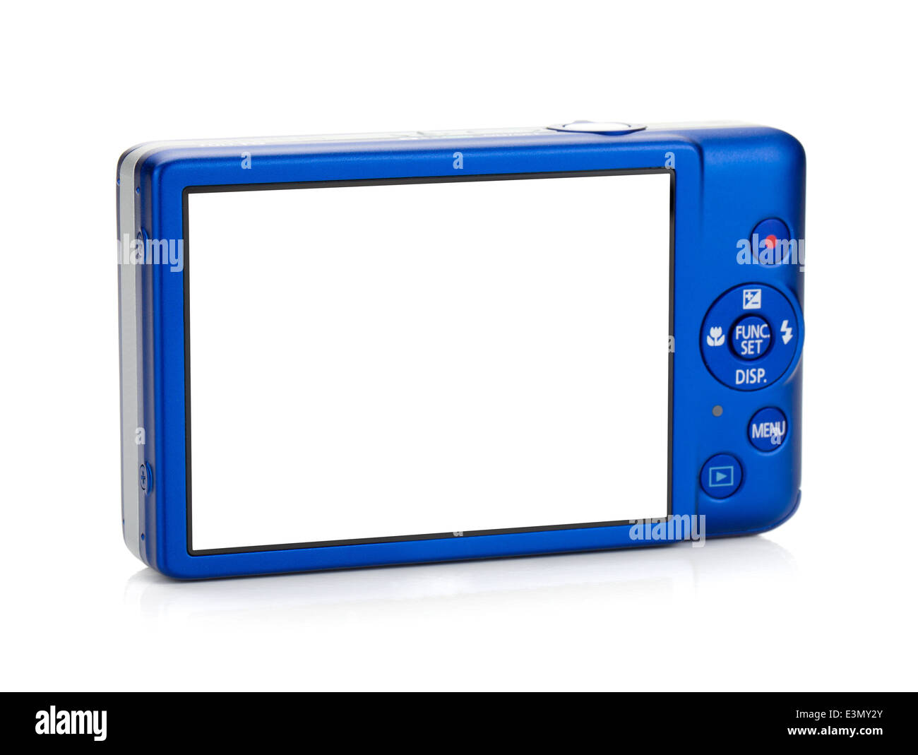 Blue compact camera. Rear view. Isolated on white background Stock ...
