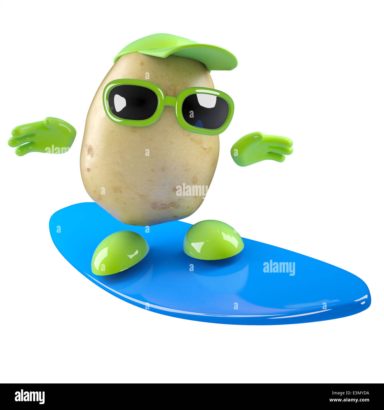 3d Potato surfing on his blue surfboard Stock Photo - Alamy