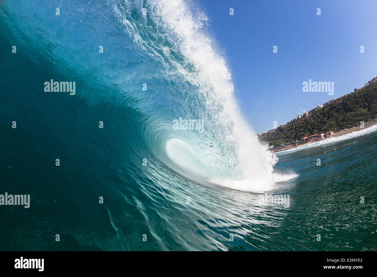 Ocean wave swimming inside closeup face to face encounter hollow ...
