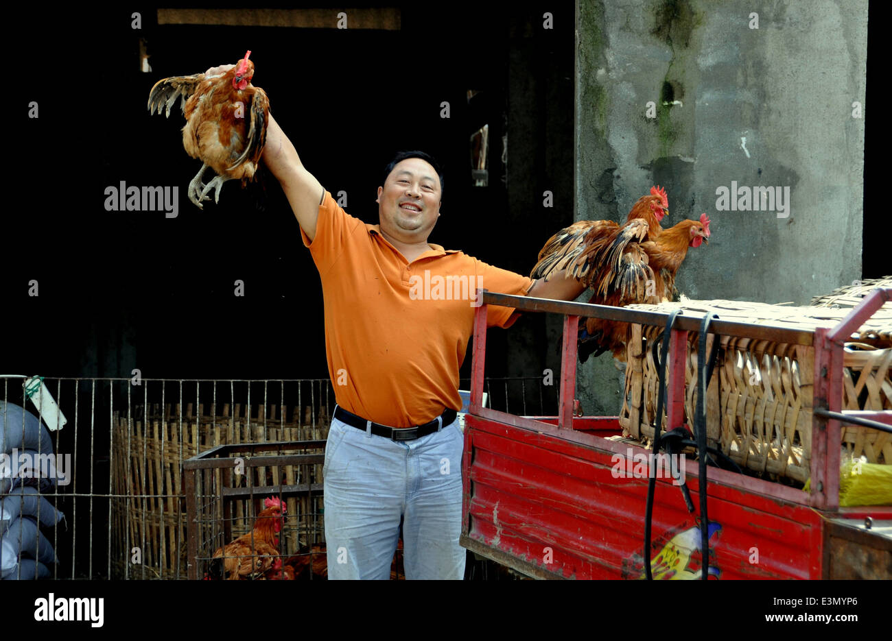Pengzhou, China: Man Holding Live Chickens Stock Photo - Alamy