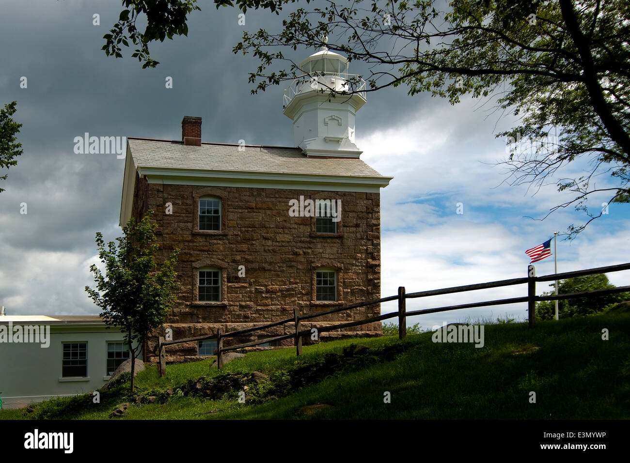 Great Captain Island lighthouse constructed of stone in Greenwich ...