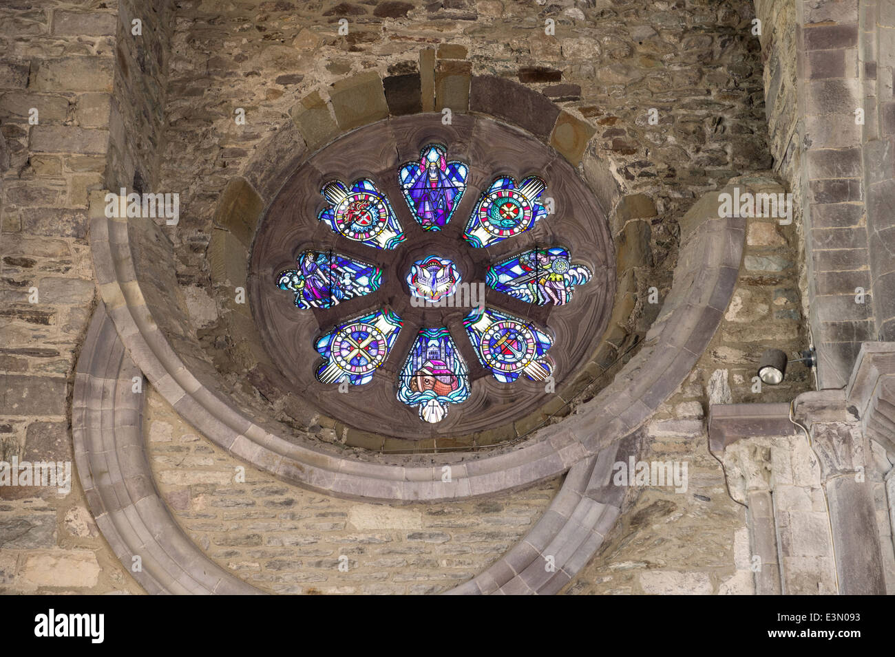 Stain glass window, St Davids Cathedral, St Davids Pembrokeshire Wales ...