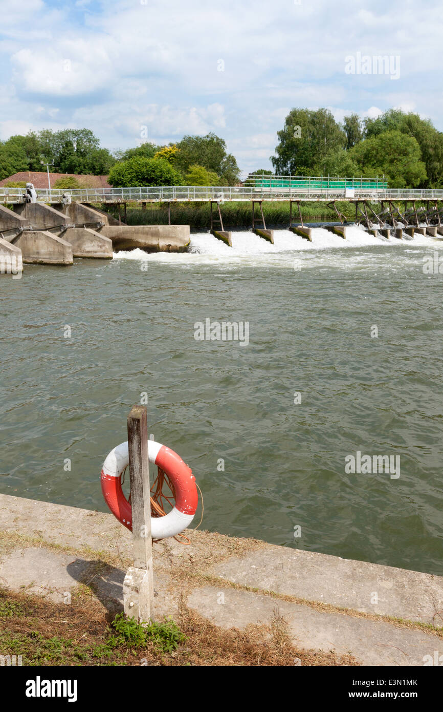 Life ring, or life belt for water safety at Benson Weir on the River ...