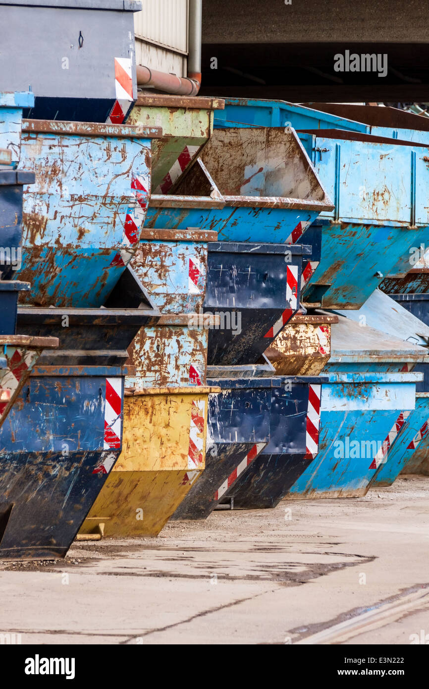 Rows of empty garbage tips stacked ready for use in collecting and ...