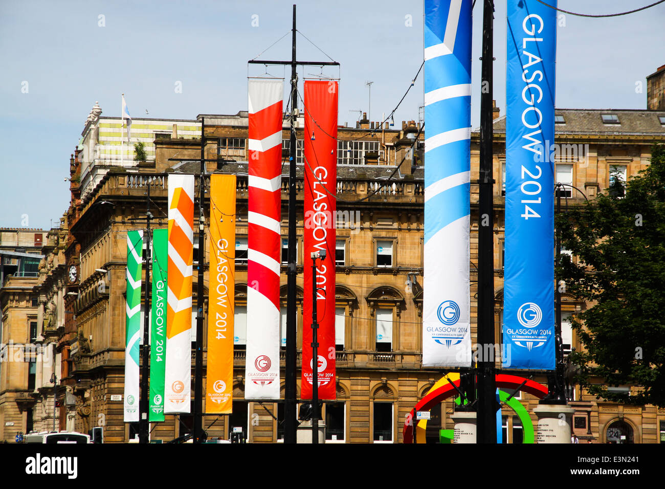 Commonwealth Games banners in George Square Glasgow Stock Photo - Alamy
