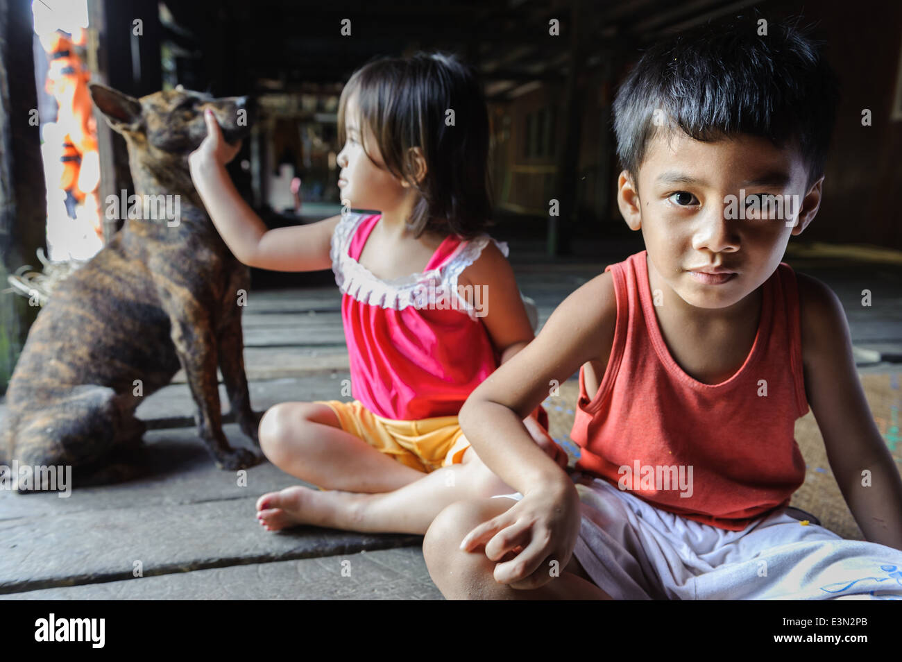 Children in a londhouse, Borneo, Malaysia Stock Photo - Alamy