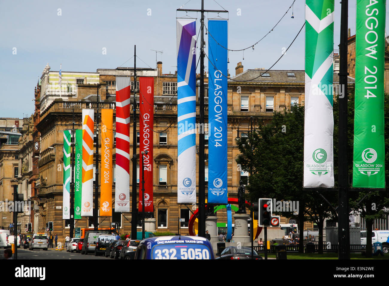 Commonwealth Games banners in George Square Glasgow Stock Photo - Alamy