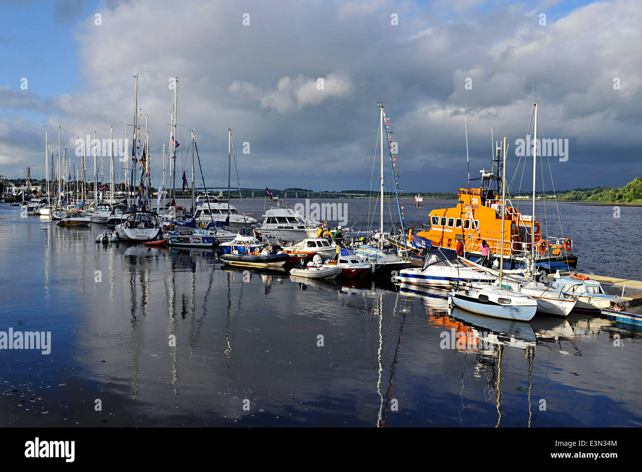RNLI Lifeboat, small crafts and yachts moored at the Foyle Marina ...