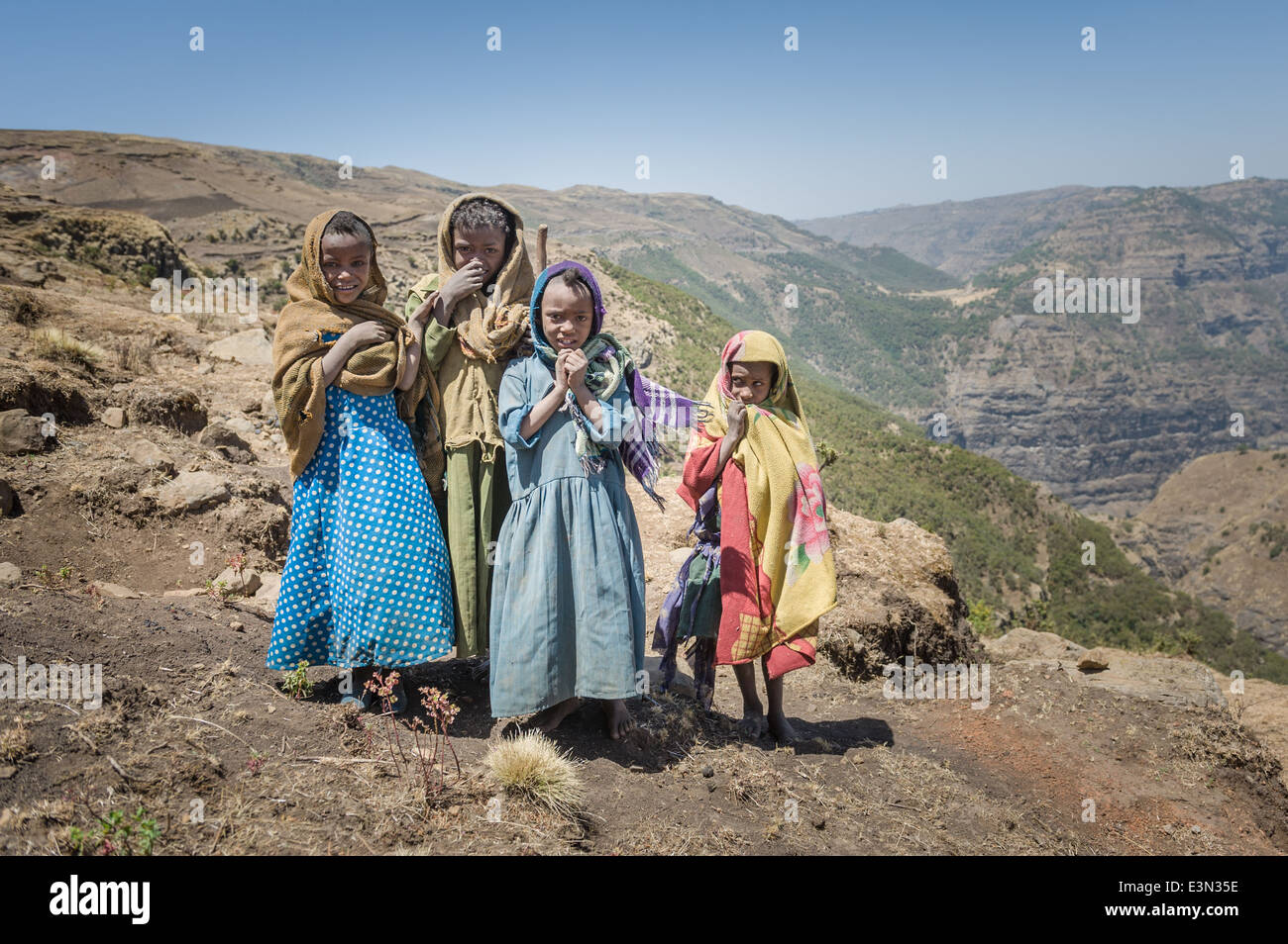 Shepherd children in the Ethiopian Simien mountains. Ethiopia, Africa ...
