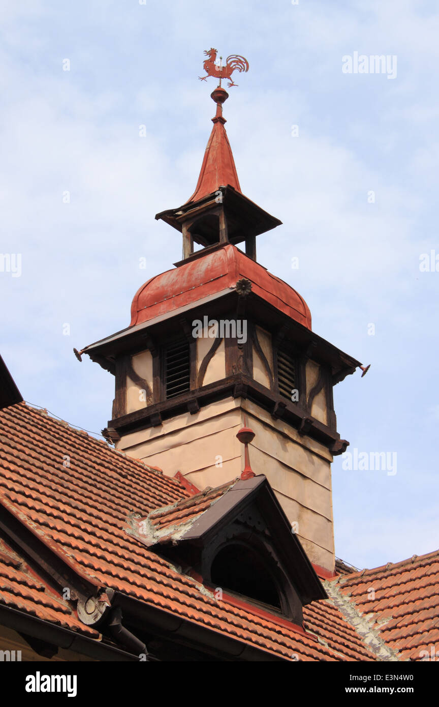 Old traditional rooftop chimney on a german traditional medieval house ...