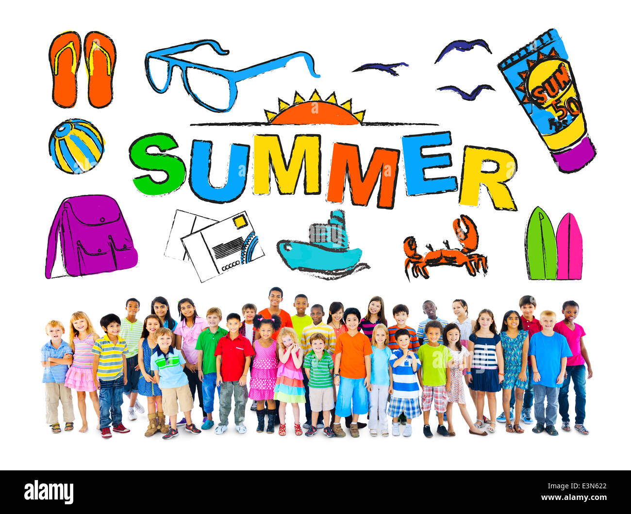 Multiethnic Group of Children with Summer Concept Stock Photo - Alamy