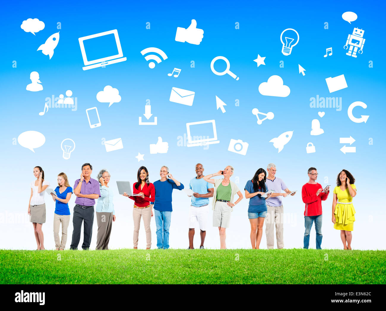 Group Of Multiethnic People Social Networking Outdoors And Related ...