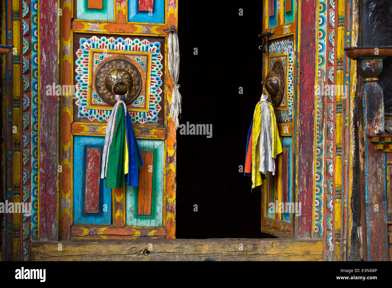 TEMPLE DOOR at a remote TIBETAN BUDDHIST MONASTERY - NEPAL Stock Photo ...