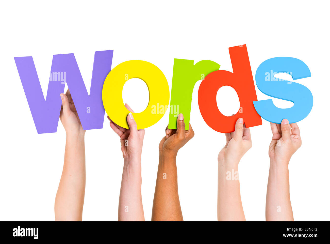 Multiethnic Group Of People's Arms Raised Holding Letters That Form ...