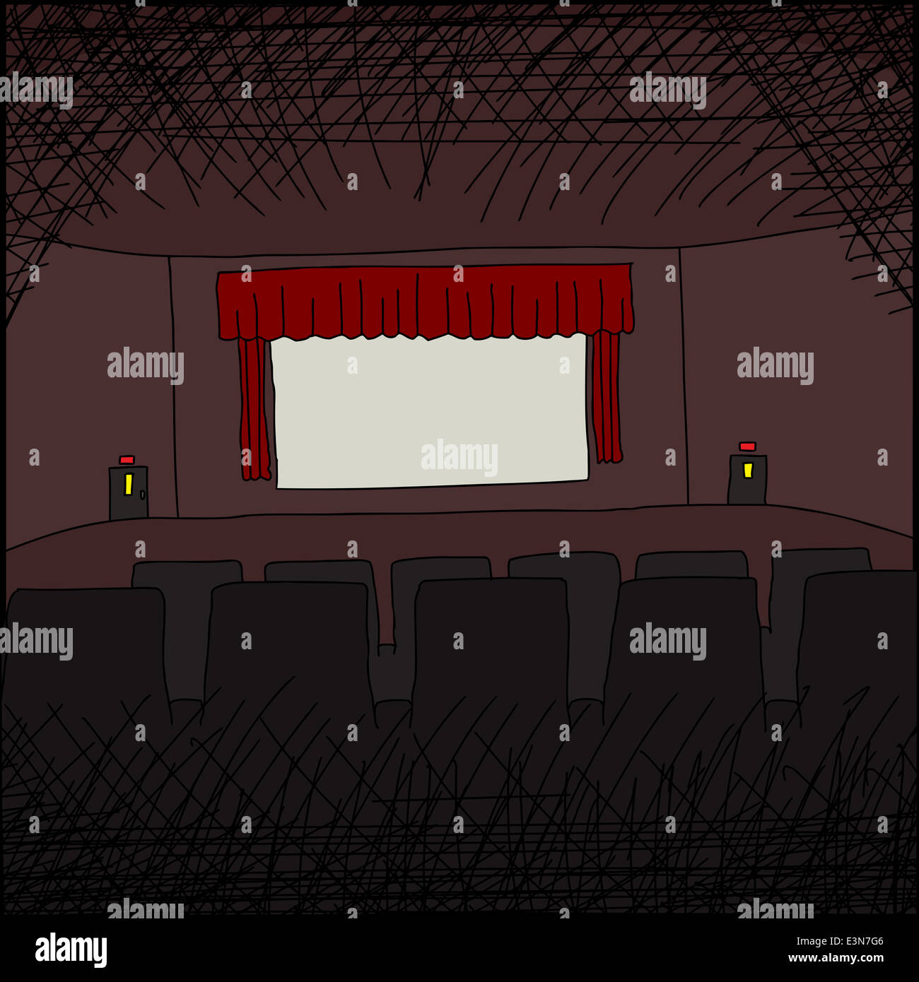 Empty cartoon movie theater with blank screen Stock Photo - Alamy