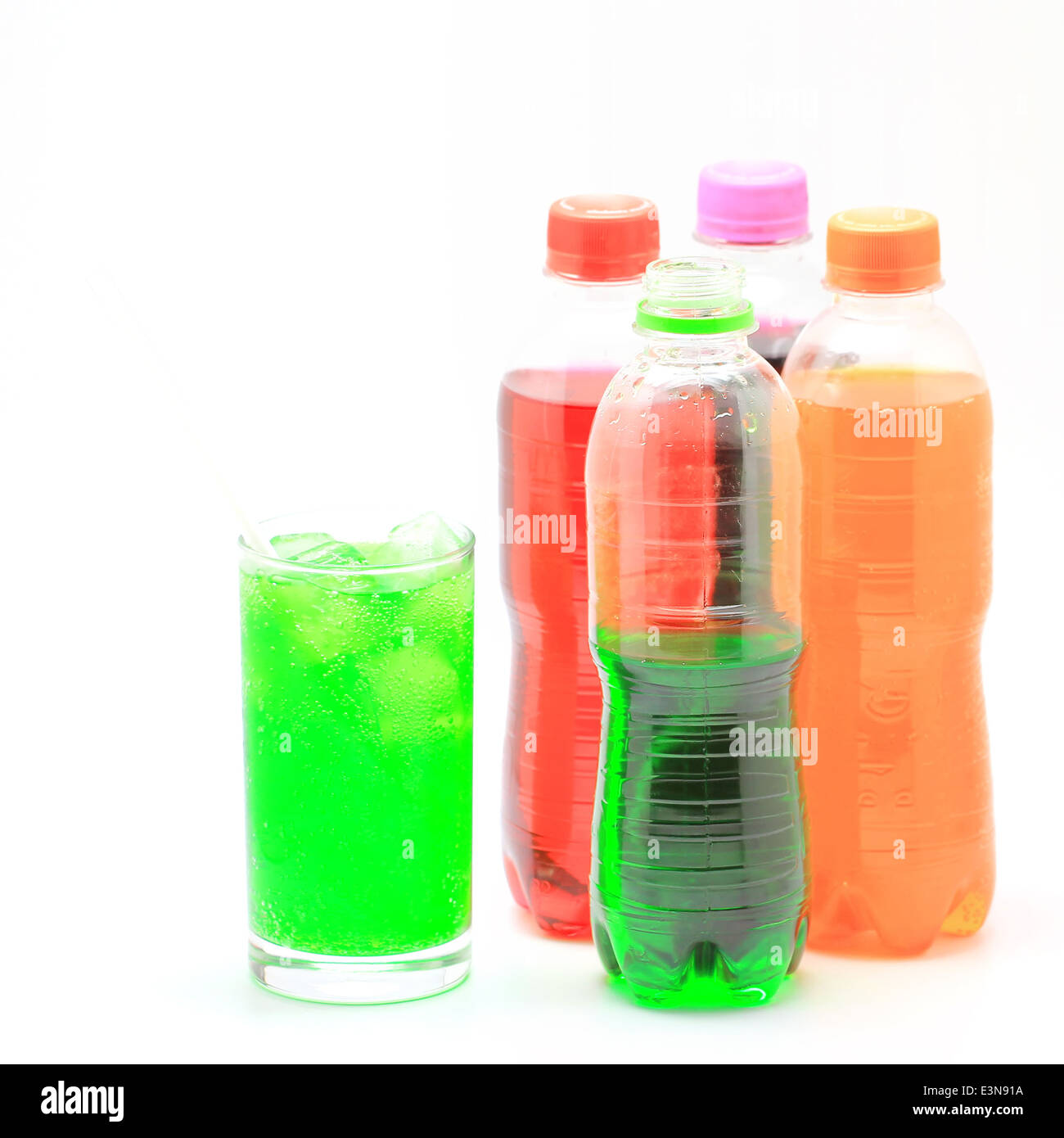 colorful of soft drink bottles isolated on white background Stock Photo ...