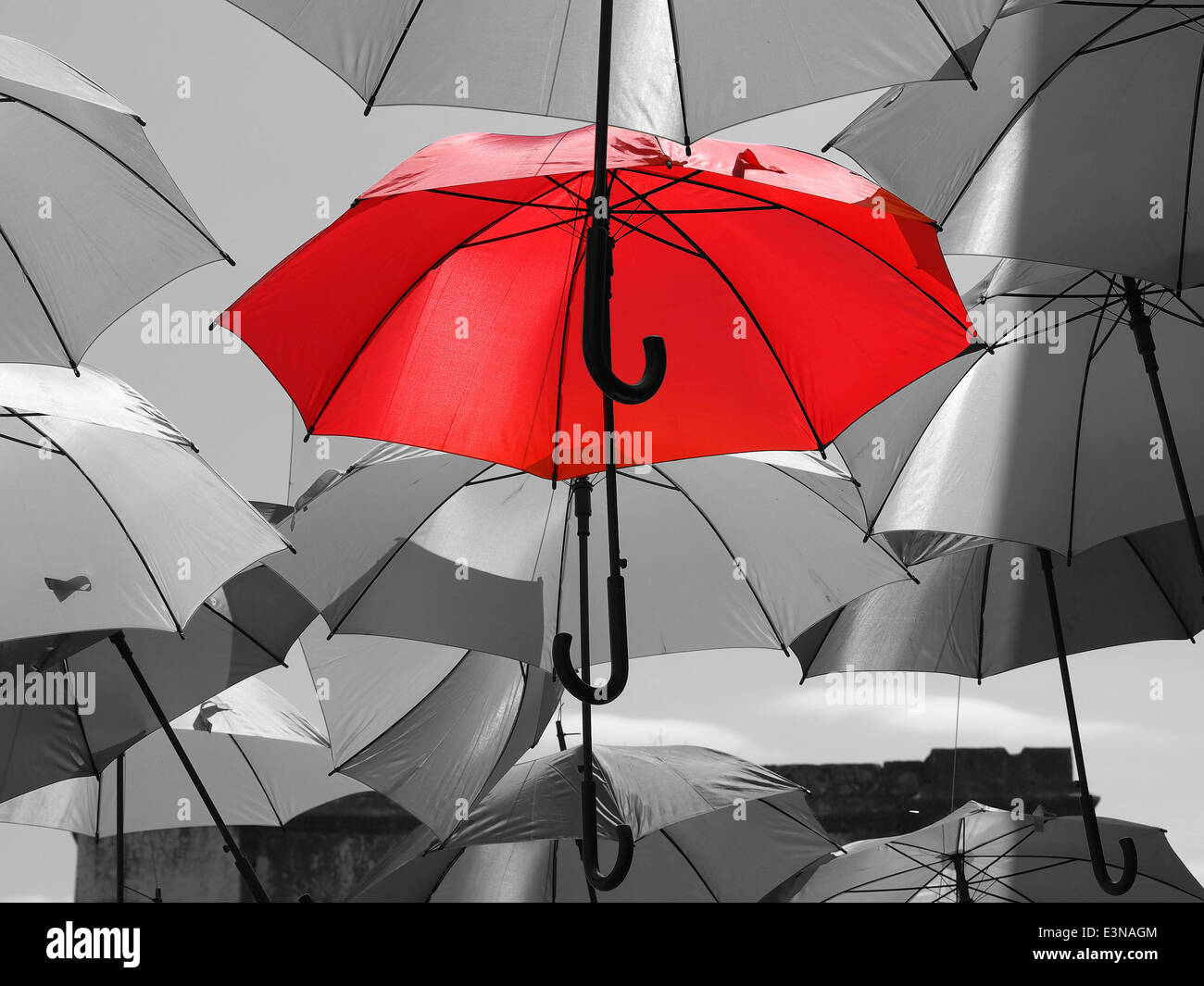 Lots of umbrellas coloring the sky in the city of Pula Croatia Stock ...