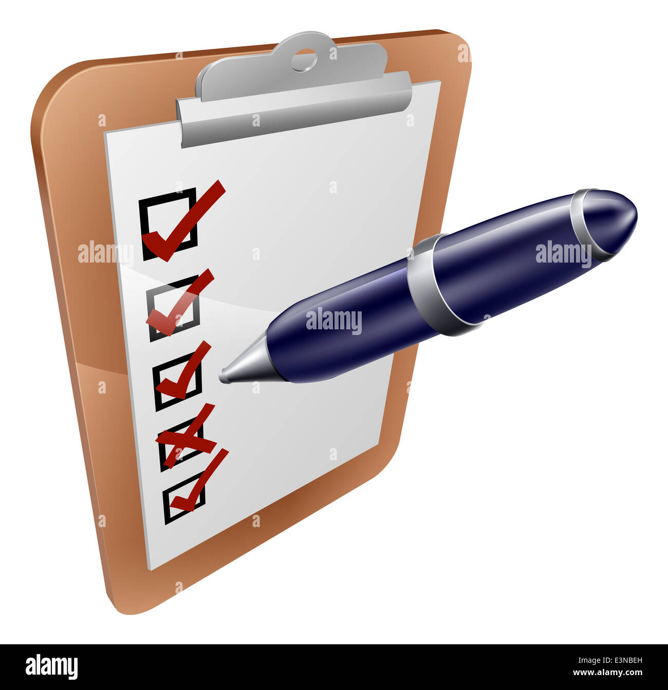 A cartoon clipboard, survey, form, exam, or questionnaire and pen icon ...