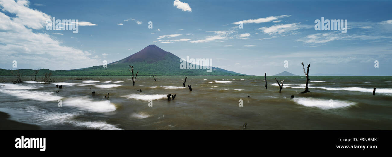 View of lake Managua and the Momotombo Volcano, Nicaragua Stock Photo ...