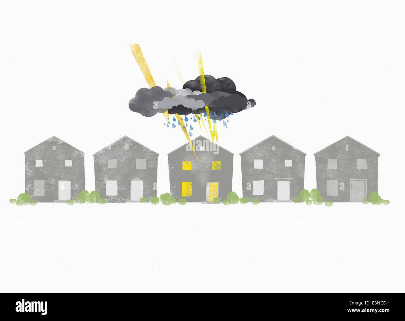 Thunderstorm clouds over house against white background Stock Photo - Alamy
