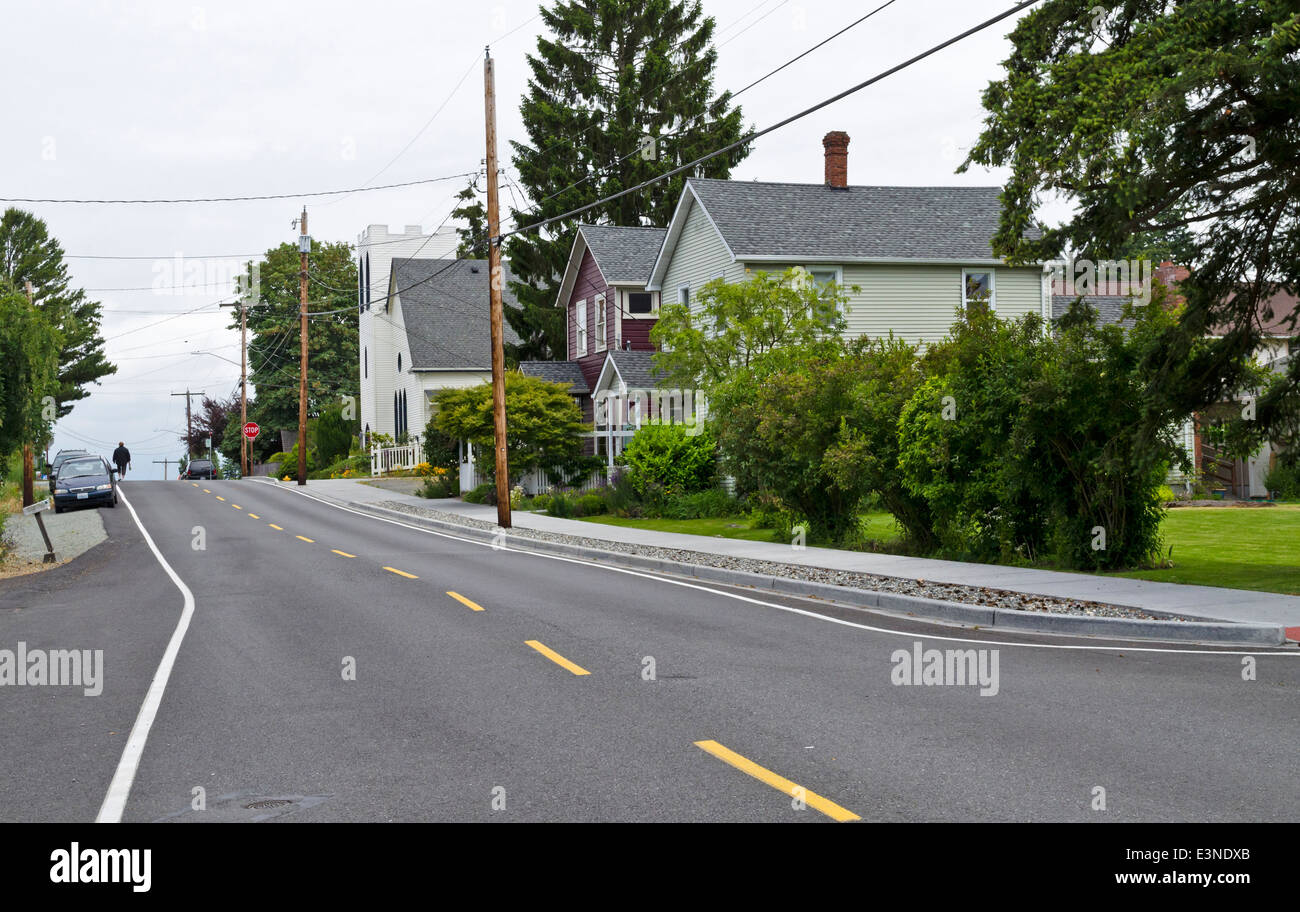 Country road or street in the town of La Conner, Washington, U.S.A ...