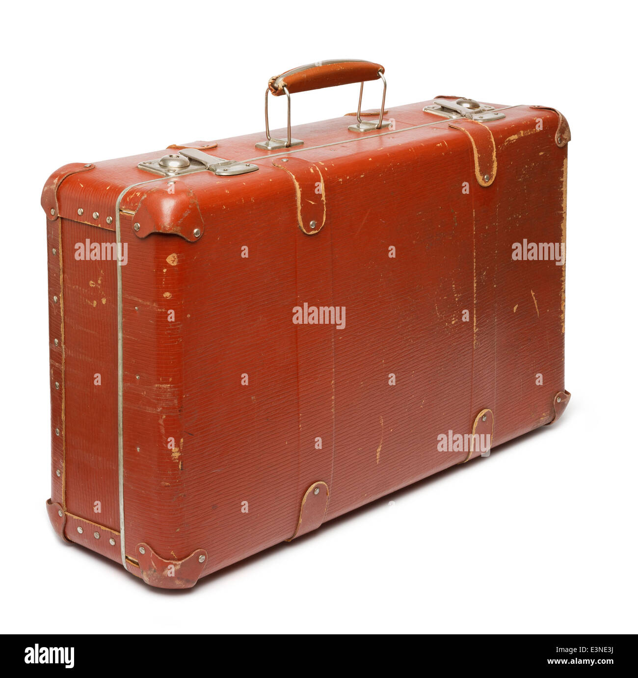 Vintage red suitcase on white background Stock Photo - Alamy