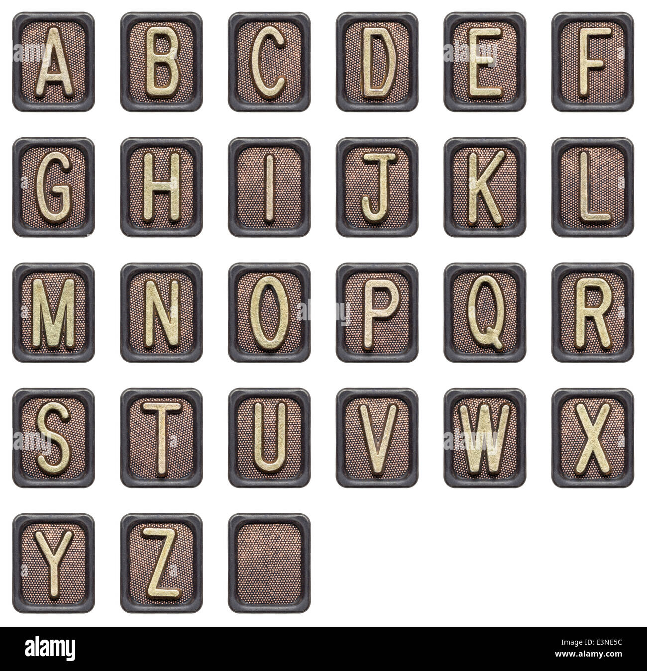 Metal button alphabet letters isolated on white Stock Photo - Alamy