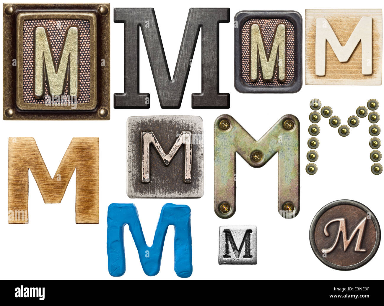 Alphabet made of wood, metal, plasticine. Letter M Stock Photo - Alamy