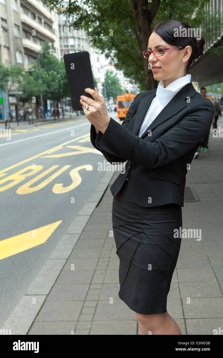 business woman reading a text message Stock Photo - Alamy