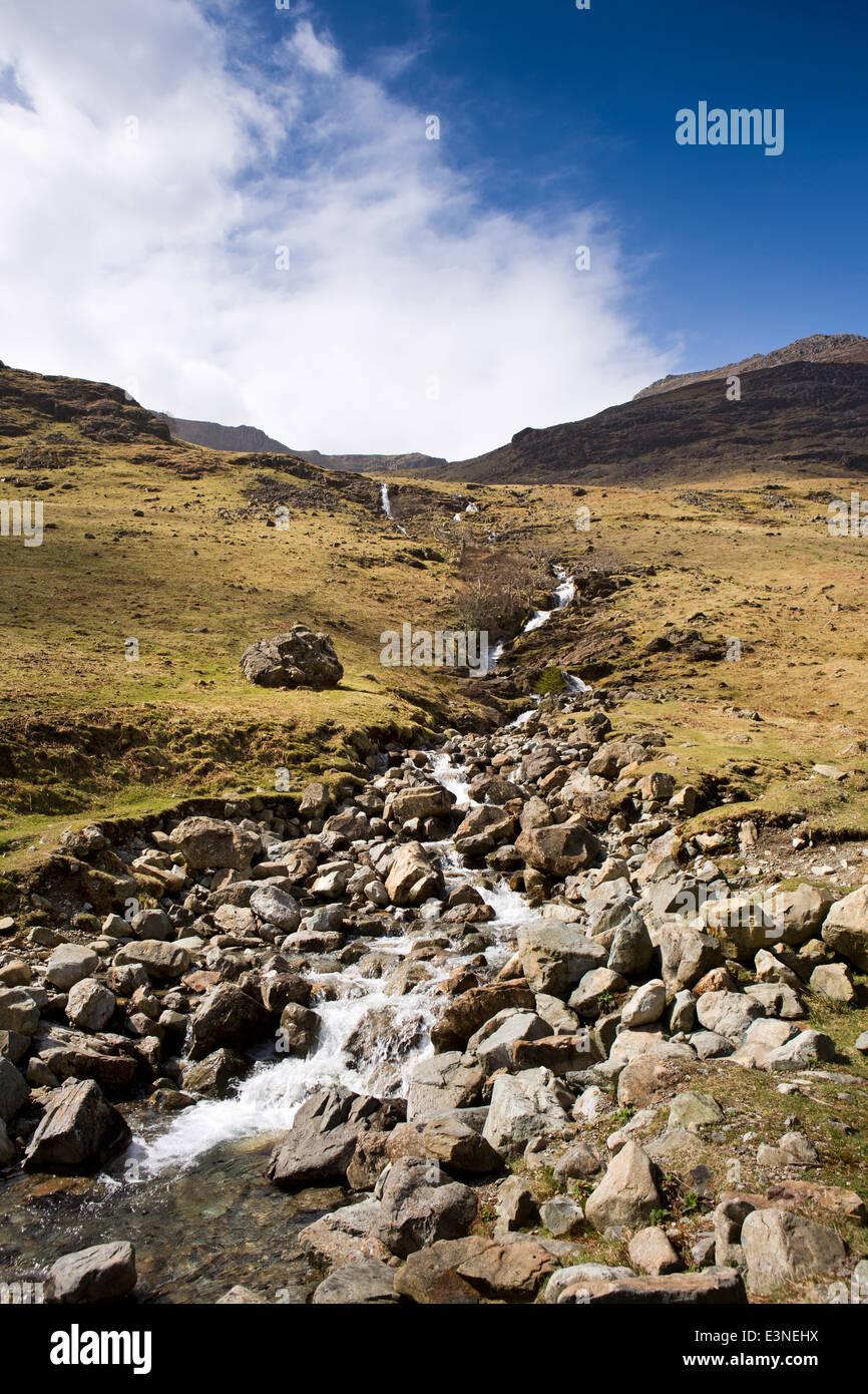 UK, Cumbria, Lake District, Buttermere, Comb beck falling down hillside ...
