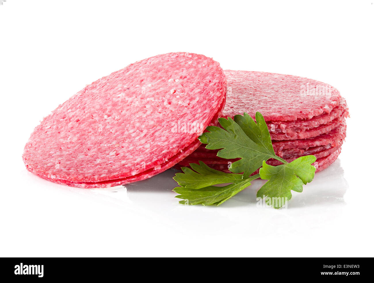 salami close-up isolated on white background Stock Photo - Alamy
