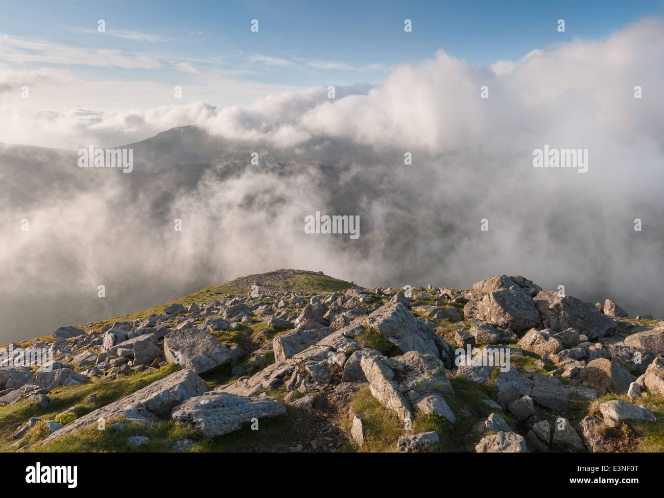 Descending off Gamlin End, High Crag, in cloud, English Lake District ...