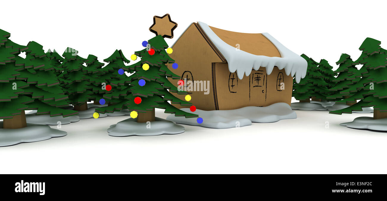 3D Render of Little craft Christmas house Stock Photo - Alamy
