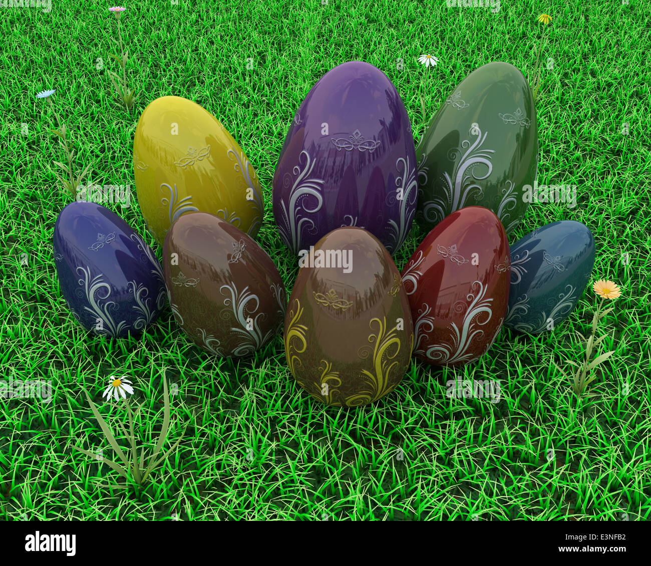 3d render of an easter eggs in spring grass Stock Photo - Alamy
