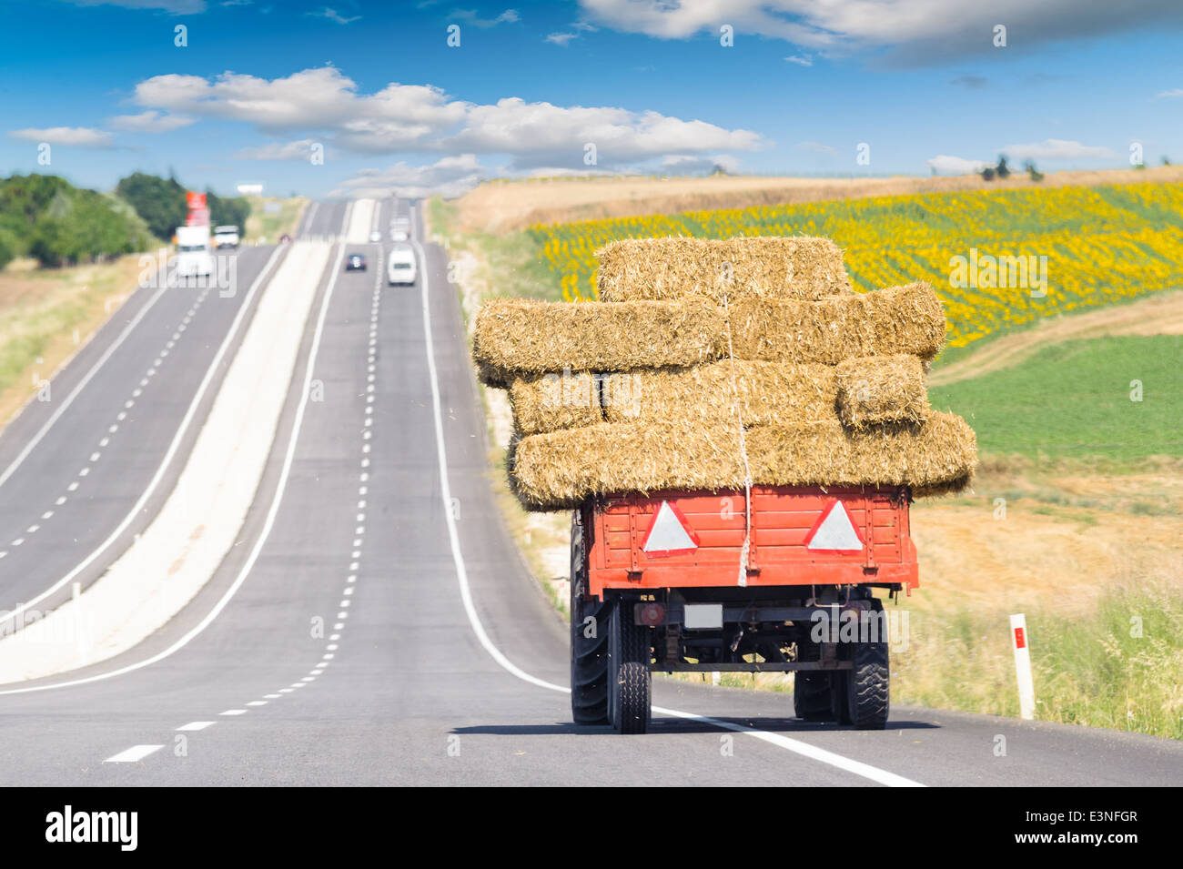 Tractor caring hay on the way of Edirne Turkey Stock Photo - Alamy