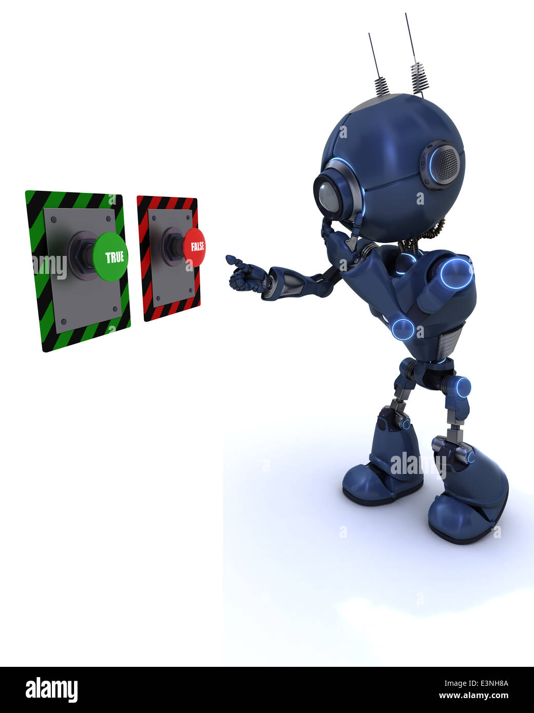 3D Render of an Android choosing which button to push Stock Photo - Alamy