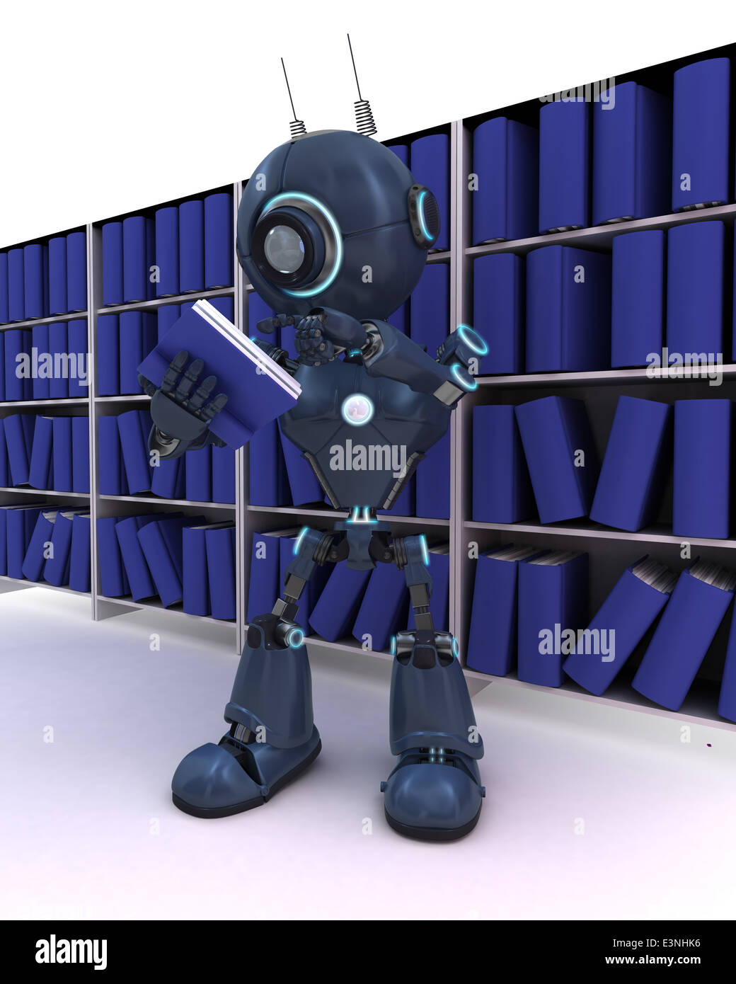 3D Render of an Android at bookshelf Stock Photo - Alamy