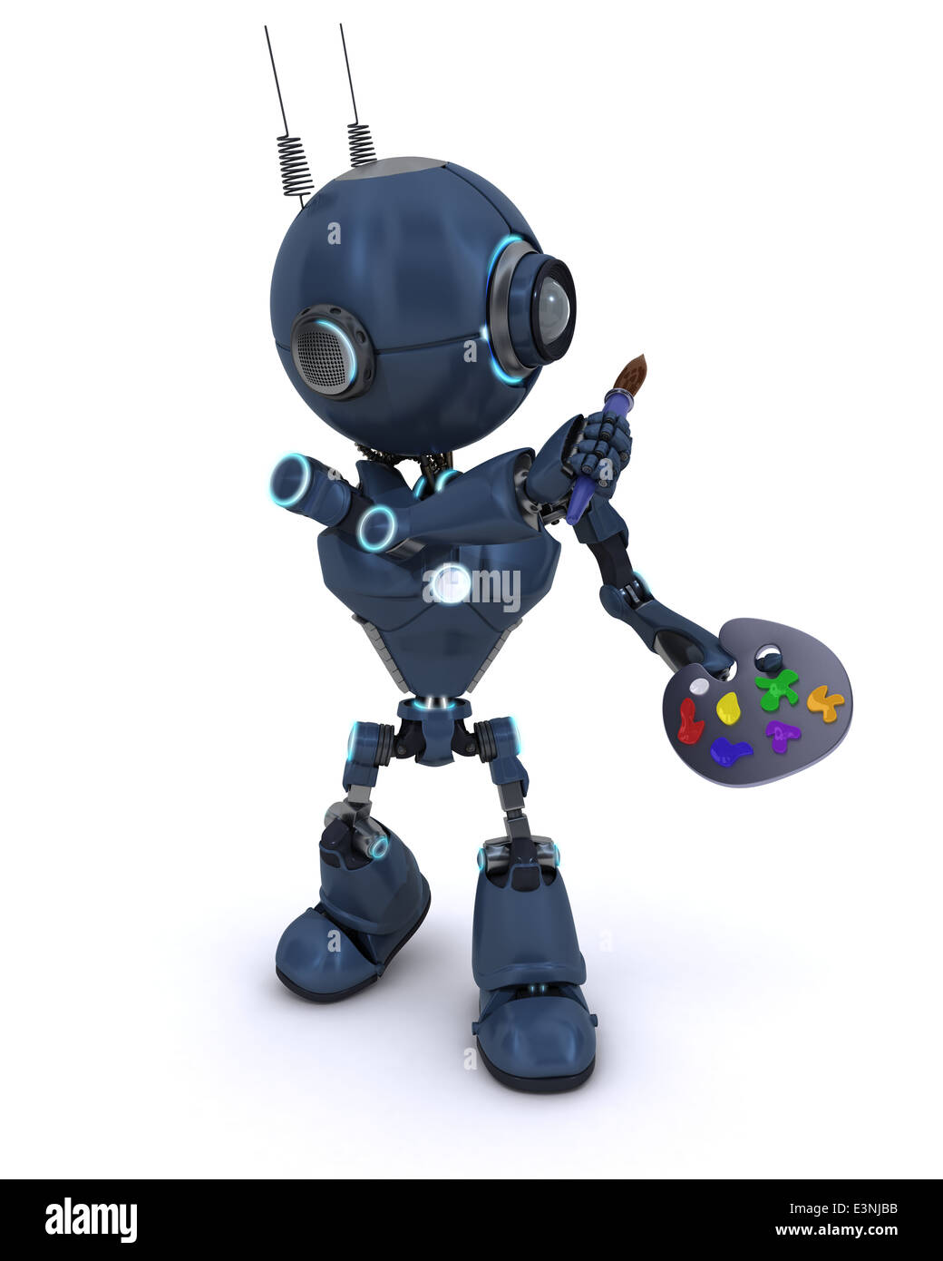 3D Render of an Android with paint brush and palette Stock Photo - Alamy