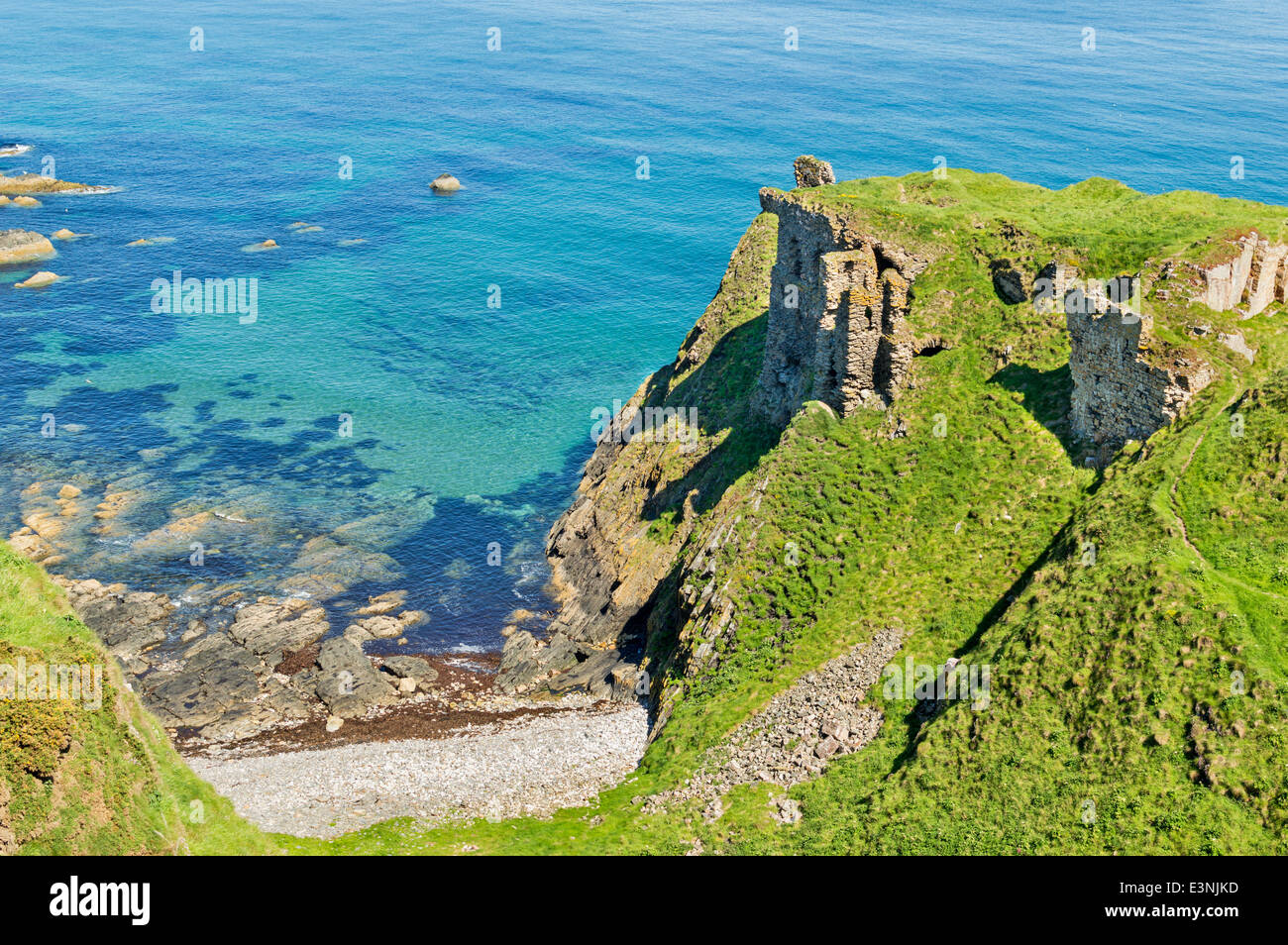 FINDLATER CASTLE RUINS AND CLEAR BLUE SEA ABERDEENSHIRE COAST NEAR ...