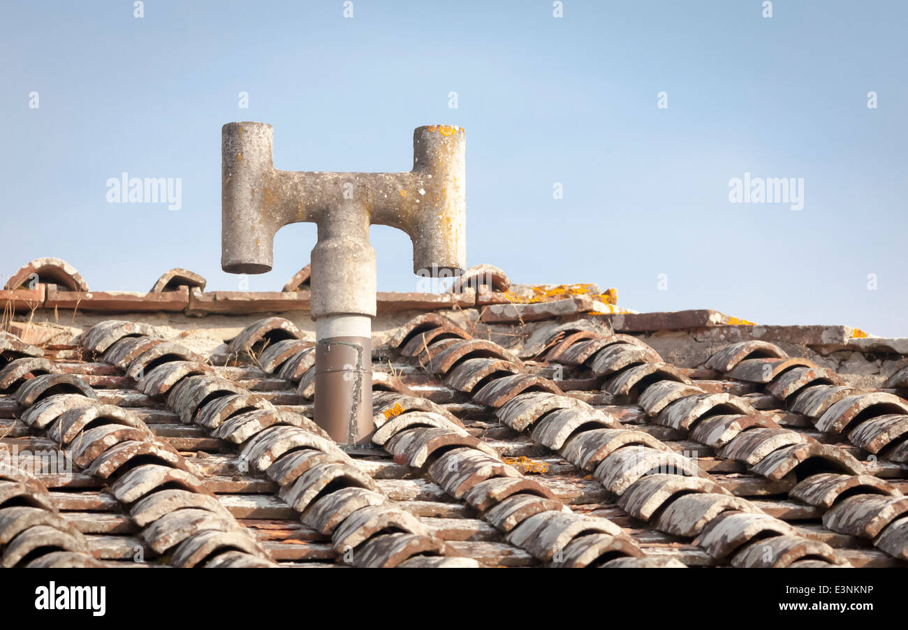 Villa roof tiles and chimney, Santa Colomba, Siena, Tuscany in the ...