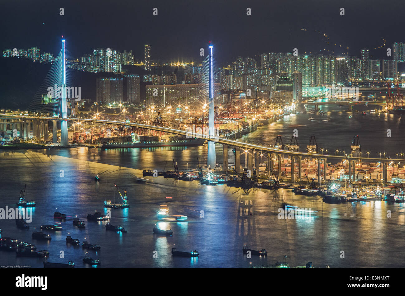 Stonecutters Bridge of Hong Kong at night Stock Photo - Alamy